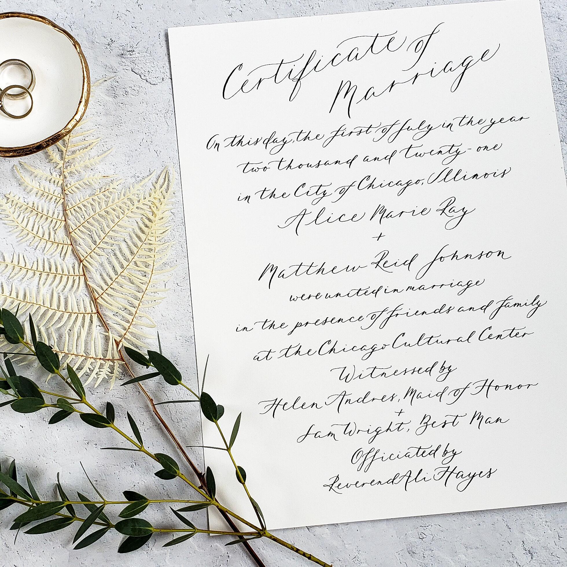 Custom wedding certificate | Honestweddingadvice.com